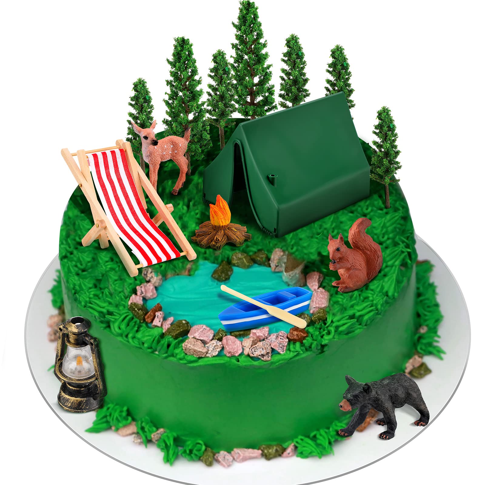 16 Pcs Camping Cake Toppers Camping Cake Decorations Set Camping Party Decorations Camping Birthday Party Supplies Camp Cake Topper Include Tent Campfire for Kids Camper Forest Theme Party