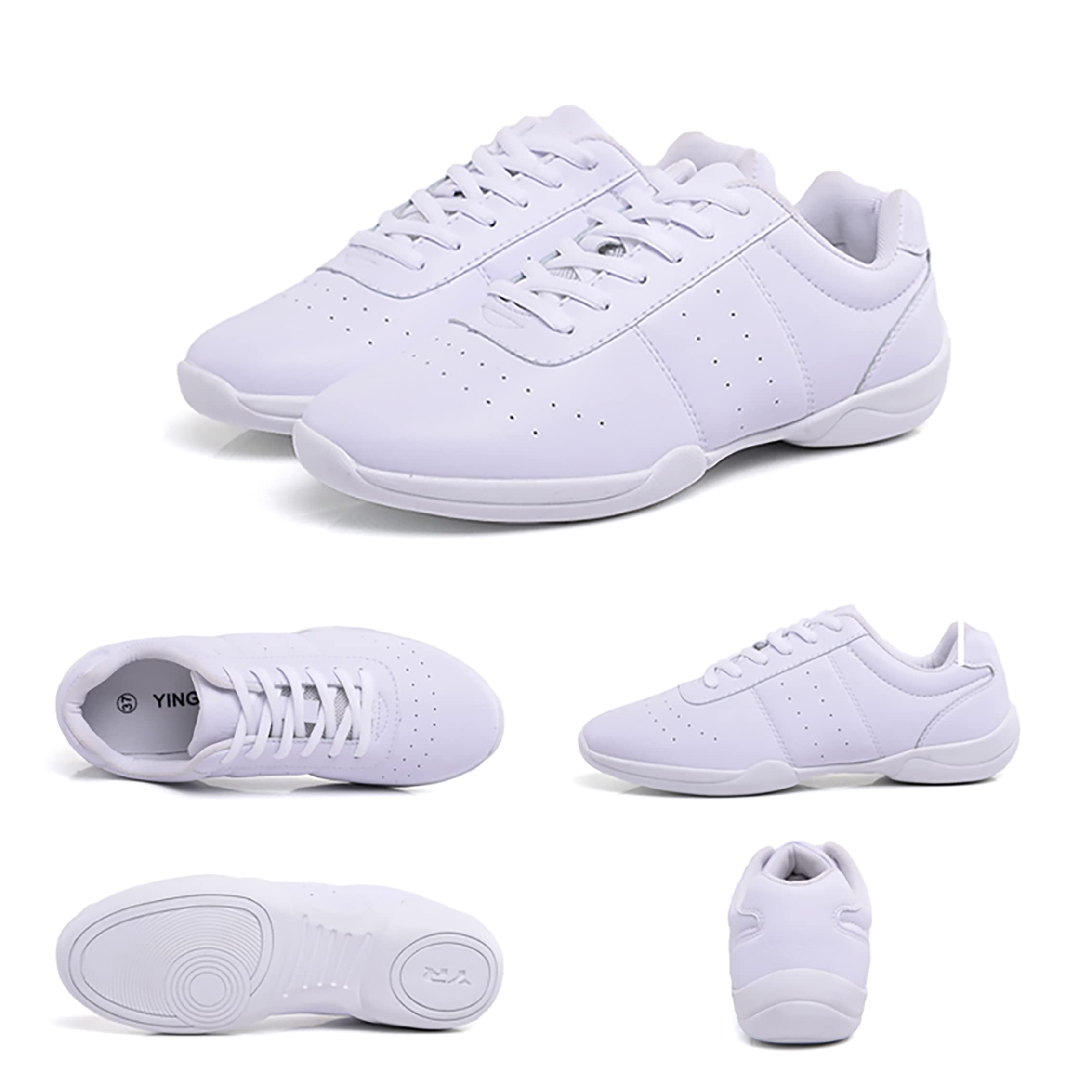 yamerbo Cheer Shoes for Youth Girls, White Varsity Cheerleading Shoes for Women, Breathable and Lightweight Dance Athletic Flats, Women Competition Training Tennis Sneaker Shoes -White 1