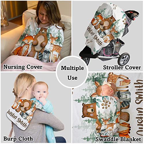 Arteaga Personalized Baby Blankets for Boys, Customized Baby Blankets for Boys, Woodland Animals Baby Blanket, Best Gift for Baby, Newborn, New Mom, Super Soft Plush Fleece, 30''x40''