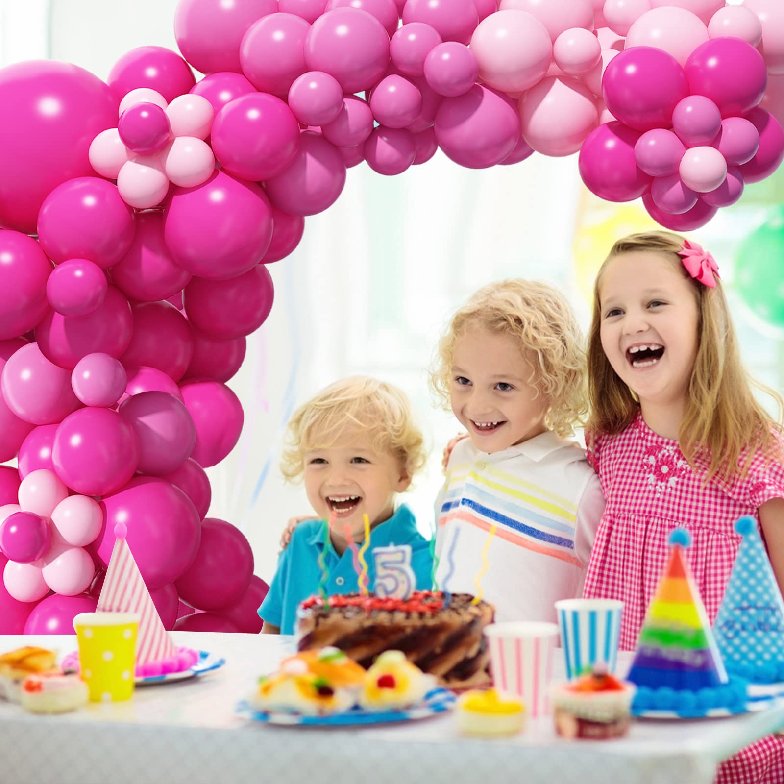 GREMAG Pink Balloon Garland Kit, Hot Pink Balloons Arch Party Decorations, 97 Pcs Macaron Pink Retro Peach, 18 12 10 5 Inch Latex Balloons with Balloon Flower For Birthday Shower Princess Theme Decor