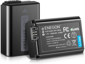 enegon 2x np-fw50 rechargeable li-ion battery for sony alpha a3000 a5000 a5100 a55 a6000 a6100 a6300 a6400 a6500, sony a7/a7ii/a7s/a7sii/a7r/a7rii rx10 rx10ii, sony nex 3/5/7 series, sony slt-a series