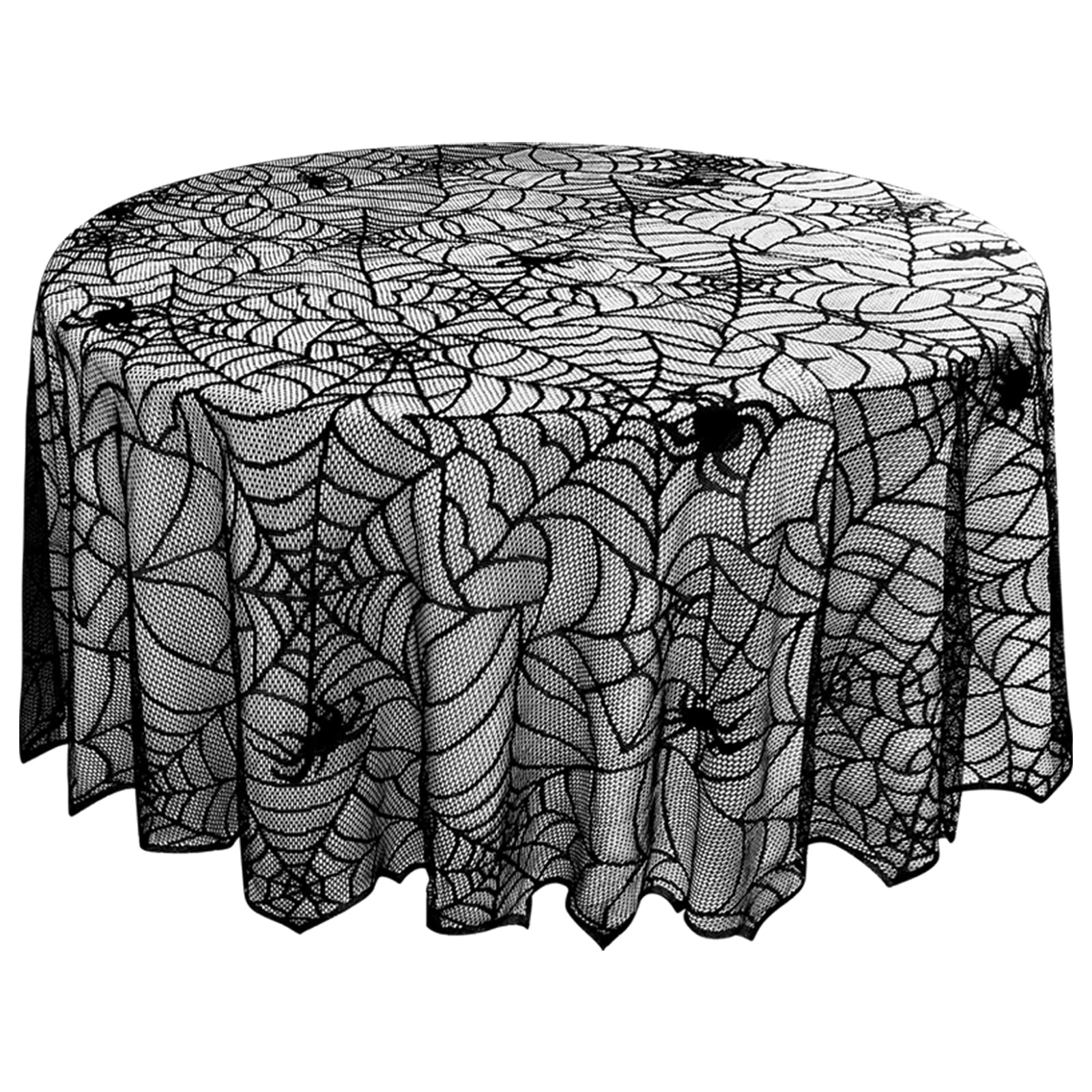 eZAKKA Round Halloween Tablecloth, 70 Inch Spider Webs Tablecloths Black Tablecloth Lace Fabric Table Cloths Spooky Table Cover for Parties Gothic Halloween Home Decorations