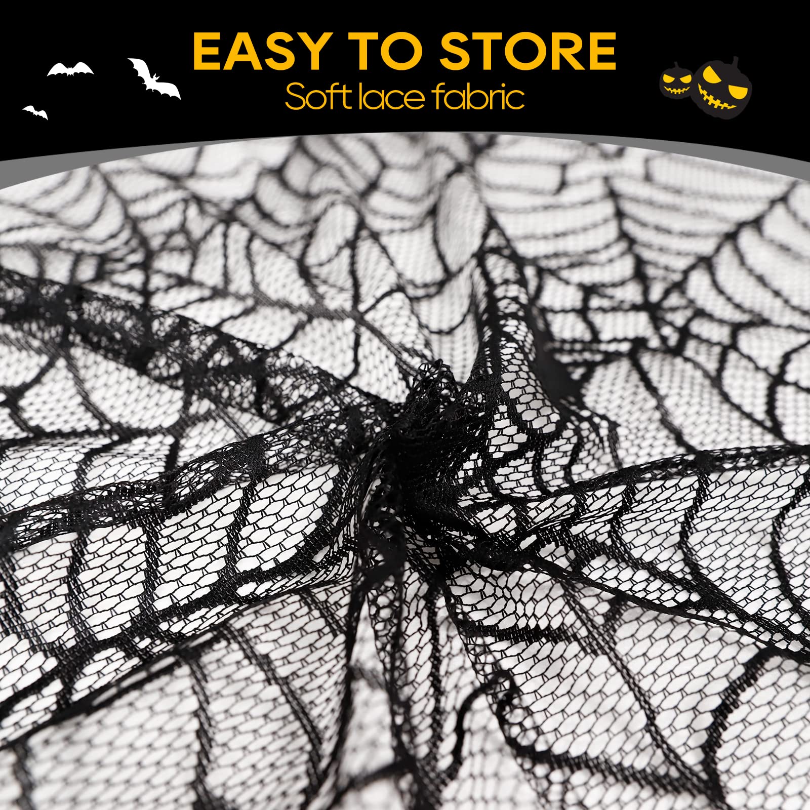 eZAKKA Round Halloween Tablecloth, 70 Inch Spider Webs Tablecloths Black Tablecloth Lace Fabric Table Cloths Spooky Table Cover for Parties Gothic Halloween Home Decorations