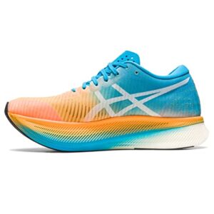 asics women's metaspeed sky running shoes, 10.5, orange pop/island blue