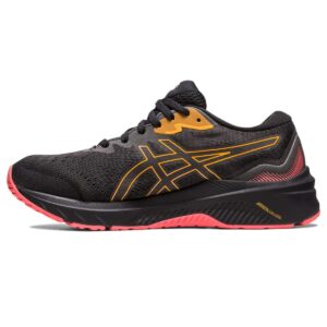 asics women's gt-1000 11 gtx running shoes, 8.5, black/papaya