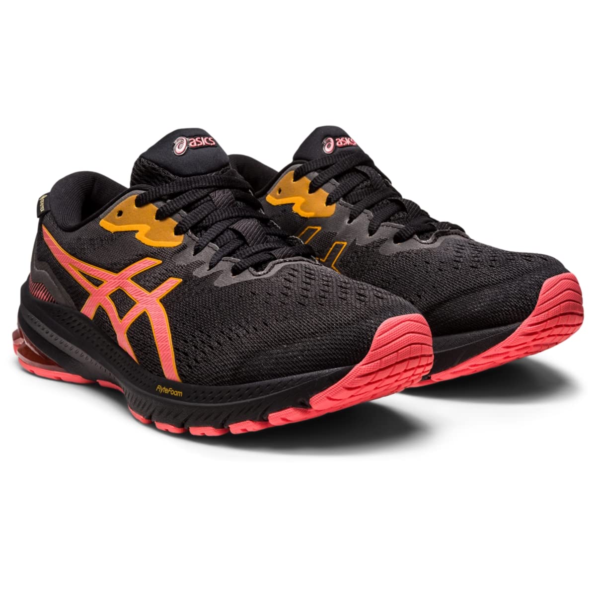 ASICS Women's GT-1000 11 GTX Running Shoes, 8.5, Black/Papaya