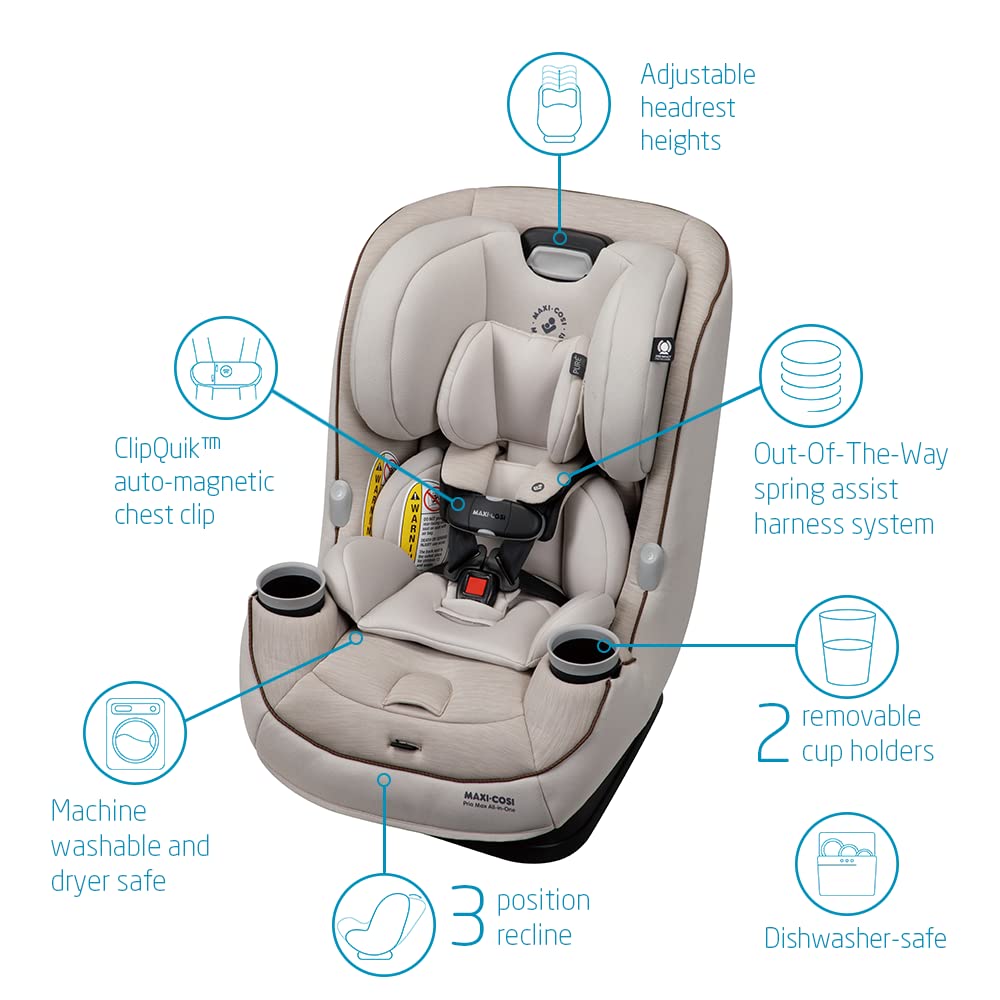 Maxi-Cosi Pria Max All-in-One Convertible Car Seat, Rear-Facing, from 4-40 pounds; Forward-Facing to 65 pounds; and up to 100 pounds in Booster Mode, Desert Wonder - PureCosi