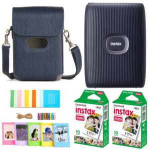 fujifilm instax mini link 2 smartphone instant printer (space blue), fuji mini film 20 sheets, protective case, accessory bundle