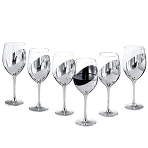 mygift modern stemmed wine glasses, 14 oz stemware with silver angled metallic accent design for red or white wine, set of 6 - party, wedding, events glassware