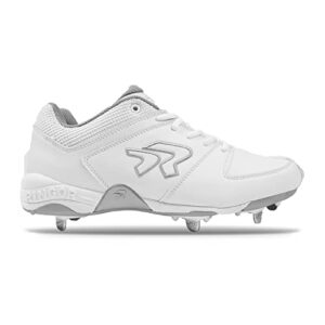 Ringor - Woman's Flite Metal Spike Softball Cleats with Pitching Toe (10.5 - White and Silver)