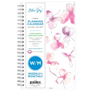 blue sky 2023 weekly and monthly planner, january - december, 5" x 8", clear pocket cover, wirebound, orchid (142084)