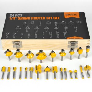 Router Bits Set 1/4 Inch Shank - BAIDETS Upgrade 24 Piece Router Bit Set Craftsman, 1/4" Tungsten Carbide Router Bits for Woodworking