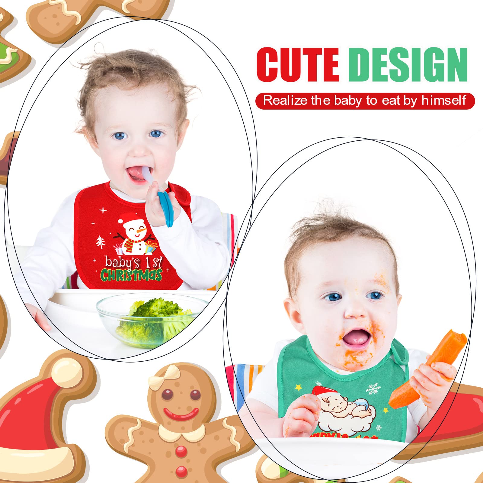 Eurzom Christmas Baby Bib Babies First Christmas Baby Gifts Xmas Newborn Bibs for Baby Girl Boy with Adjustable Closure Baby Drooling Bibs Waterproof for Toddler Infant Unisex, 4 Styles