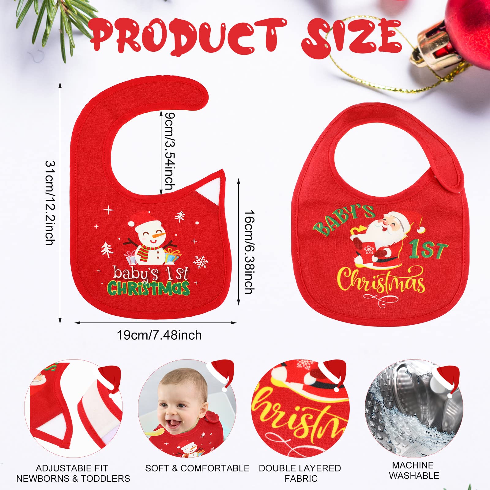 Eurzom Christmas Baby Bib Babies First Christmas Baby Gifts Xmas Newborn Bibs for Baby Girl Boy with Adjustable Closure Baby Drooling Bibs Waterproof for Toddler Infant Unisex, 4 Styles