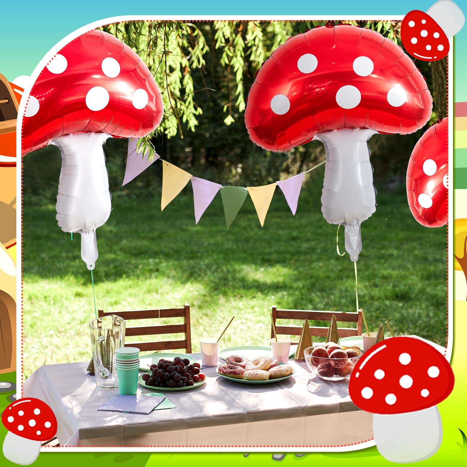 6 Pcs Mushroom Foil Balloons Mushroom Birthday Decor 31 x 21 Inch Fun Mushroom Party Decorations Cute Mushroom Balloons Forest Plant Theme Balloon for Baby Shower Wedding Celebration