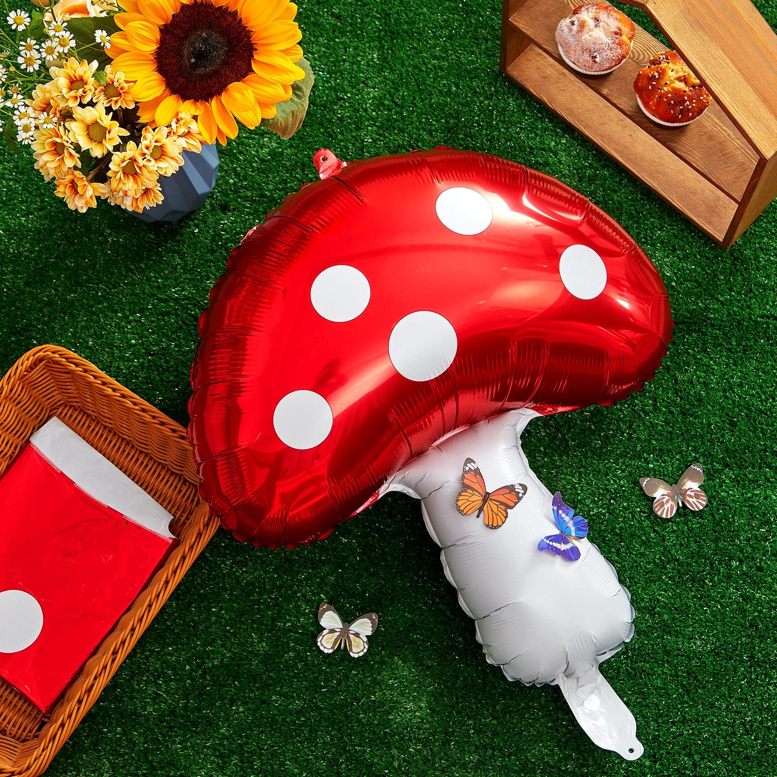 6 Pcs Mushroom Foil Balloons Mushroom Birthday Decor 31 x 21 Inch Fun Mushroom Party Decorations Cute Mushroom Balloons Forest Plant Theme Balloon for Baby Shower Wedding Celebration