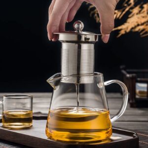 Glass Teapot with Removable Stainless Steel Infuser, Borosilicate Glass Tea Pot with Strainer,for Blooming Tea & Loose Leaf Tea, Microwave & Stovetop Safe（19oz ）