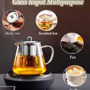 Glass Teapot with Removable Stainless Steel Infuser, Borosilicate Glass Tea Pot with Strainer,for Blooming Tea & Loose Leaf Tea, Microwave & Stovetop Safe（19oz ）