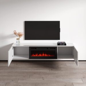 Carbon BL-EF Floating Fireplace TV Stand for TVs up to 80", Modern High Gloss 71" Entertainment Center, Wall Mounted Electric Fireplace TV Media Console