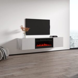 Carbon BL-EF Floating Fireplace TV Stand for TVs up to 80", Modern High Gloss 71" Entertainment Center, Wall Mounted Electric Fireplace TV Media Console