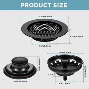 3 Pieces Kitchen Sink Stopper Strainer Garbage Disposal Plug, Stainless Steel Universal Anti-Clogging Kitchen Sink Filter Sieve Basket Strainer, Wide Rim for Kitchen Sink Drain (Black)