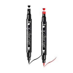 mysense 2pcs liquid eyeliner stamp pen set, red & black heart stamp eyeliner pencil eye liner stencils, waterproof smudge-proof eyeliner for women girls halloween harley quinn costumes cosplay makeup