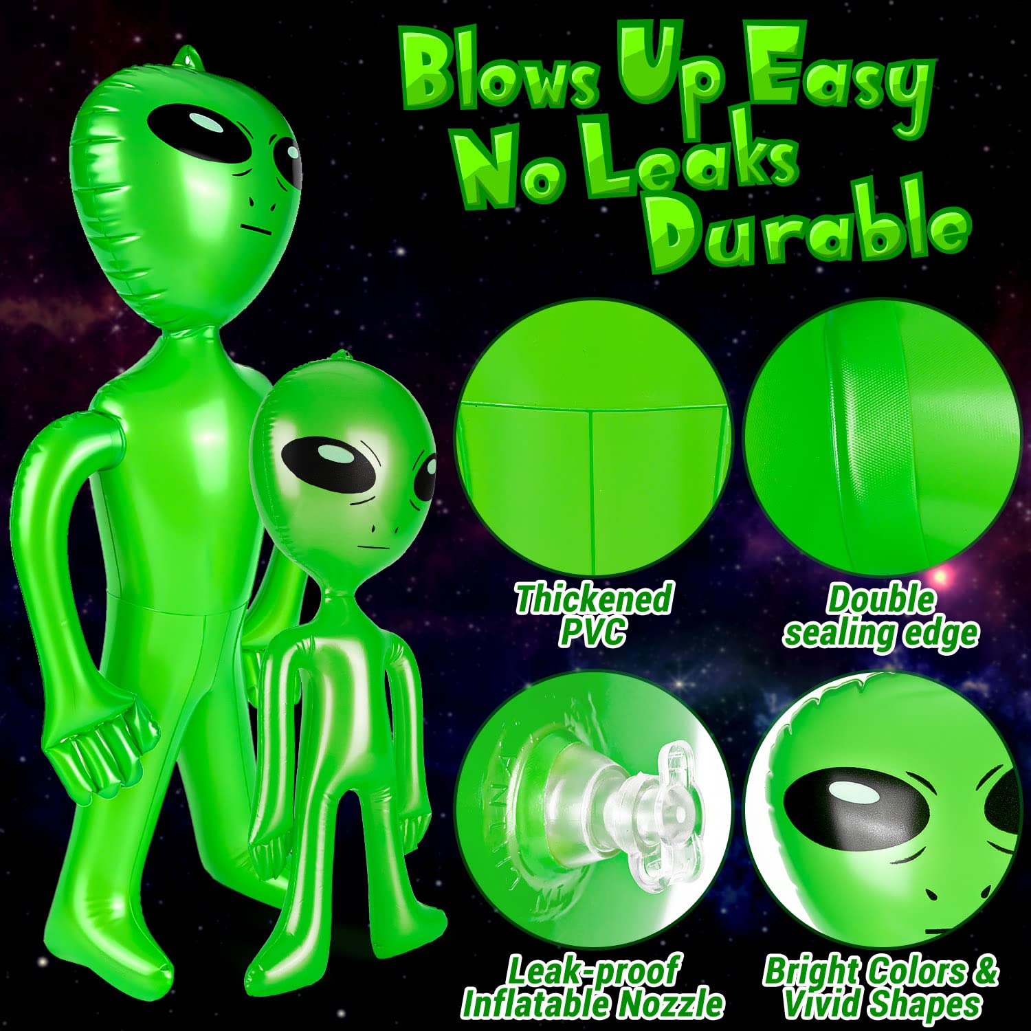 6pcs Alien Inflatable Balloons, 33 Inch Inflatables Alien and 21 Inch Alien Inflates Balloon for Alien Party, Halloween, Christmas, Birthday Decoration (Green)