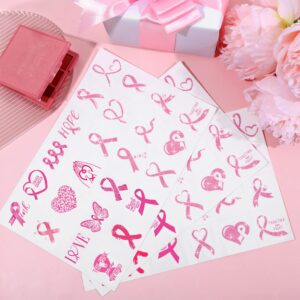 ADXCO 144 Pieces Pink Ribbon Glitter Tattoos Waterproof Breast Cancer Awareness Temporary Tattoos Skin Safe Pink Ribbon Tattoos Sticker for October Breast Cancer Awareness Month