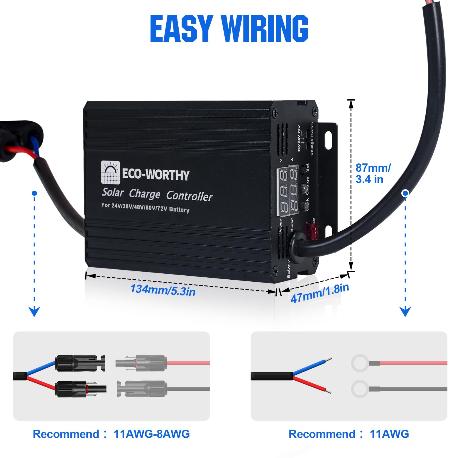 ECO-WORTHY Boost MPPT Solar Charge Controller 12A Solar Panel Regulator 24V/36V/48V/60V/72V Lead-Acid, LiFePO4, Gel, Flooded Battery in Golf Cart Electric Vehicles Solar System