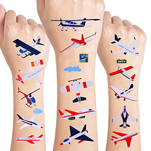 24 Sheets Airplane Temporary Tattoos, Birthday Decorations Airplane Party Favors