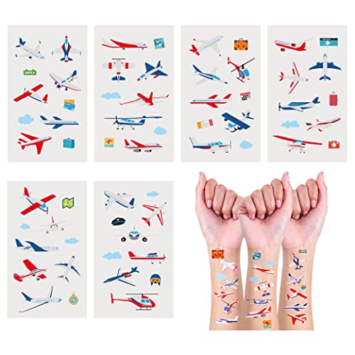 24 Sheets Airplane Temporary Tattoos, Birthday Decorations Airplane Party Favors