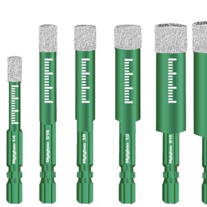 Mgtgbao Green 7PCS Dry Diamond Drill Bits Set, Core Drill bit for Marble Tile Ceramic Stone Glass (NOT for Wood) Hex Shank Diamond Hole Saw Kit Diamond Drill Bits for Porcelain Tile with 3/16 to 5/8