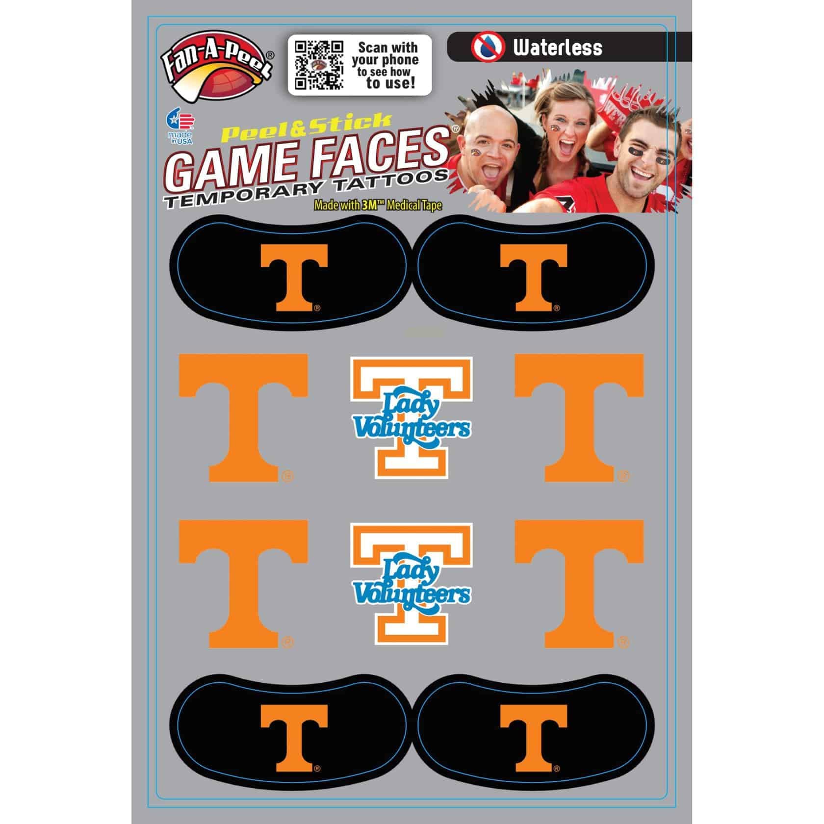 Fan A Peel Tennessee (UTK) Waterless & Stick Temporary Tattoos 10-Piece Combo, Orange