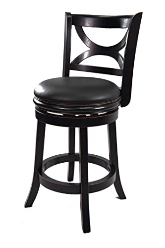 Boraam Florence 24" Counter Height Wood Swivel Stool, Black Sandthru