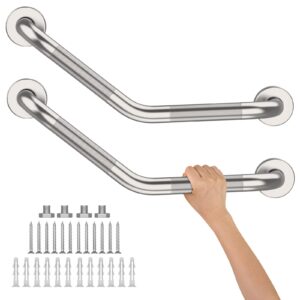 16 inch angled shower grab bar, munzong 2 pack anti slip satin brushed nickel bathroom grab bar, knurled bathroom balance bar,safety hand rail support handicap elderly injury senior assist bath handle