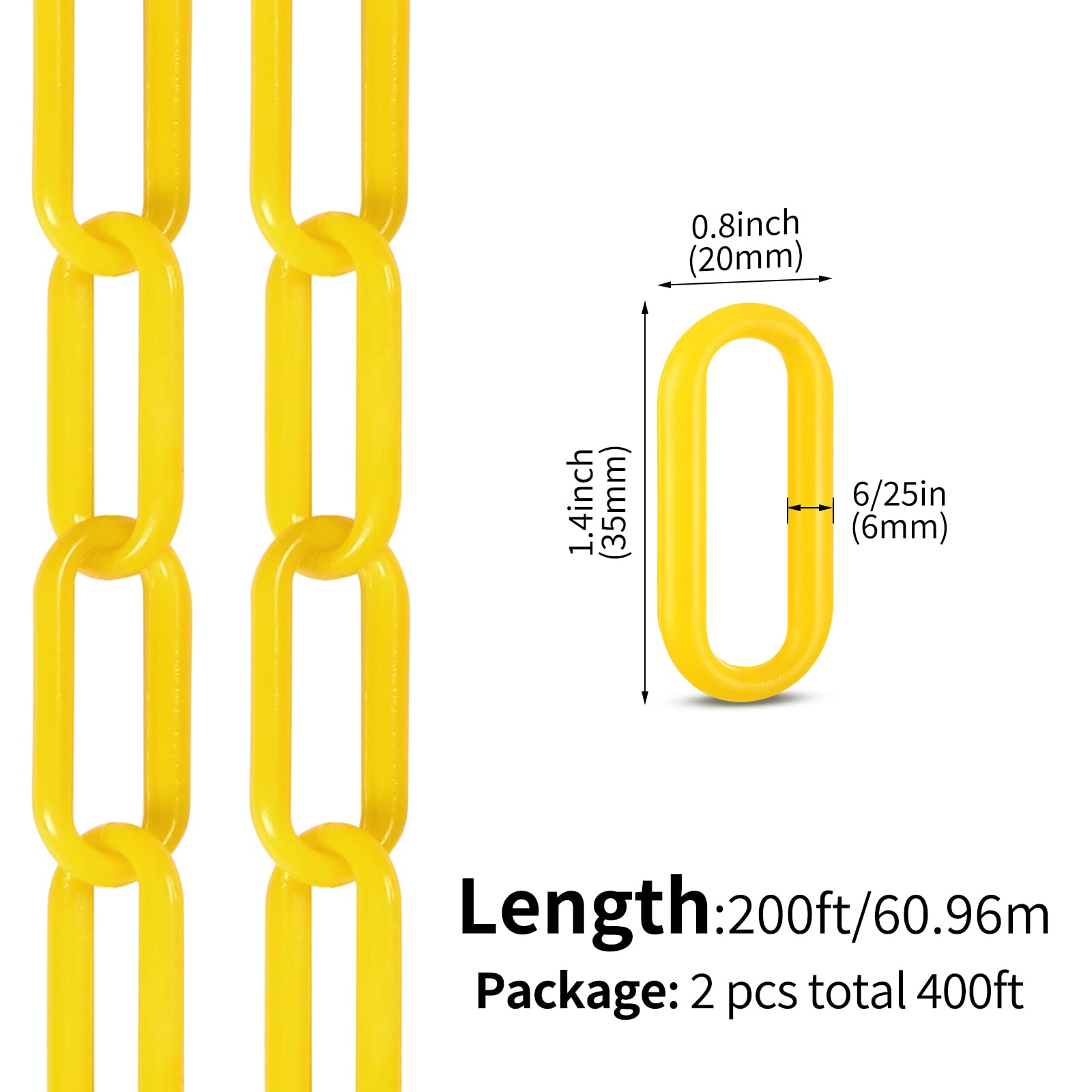 Vicenpal 200ft Plastic Barrier Chain Yellow Plastic Chain Links Weatherproof Safety Link Crowd Control Barriers Garden Fence Decoration (1 Piece)