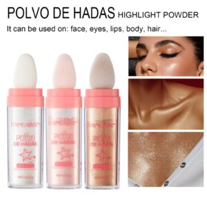 AKARY Body Glitter, Fairy Polvo De Hadas Shimmer Face Highlighter Powder & Blush Stick, Instant Glow Luminizer Duo, Glitter Face Hair High Gloss, Sparkle Smudge-Proof Highlighter Stick Party Makeup (#02 Fairy Pink)