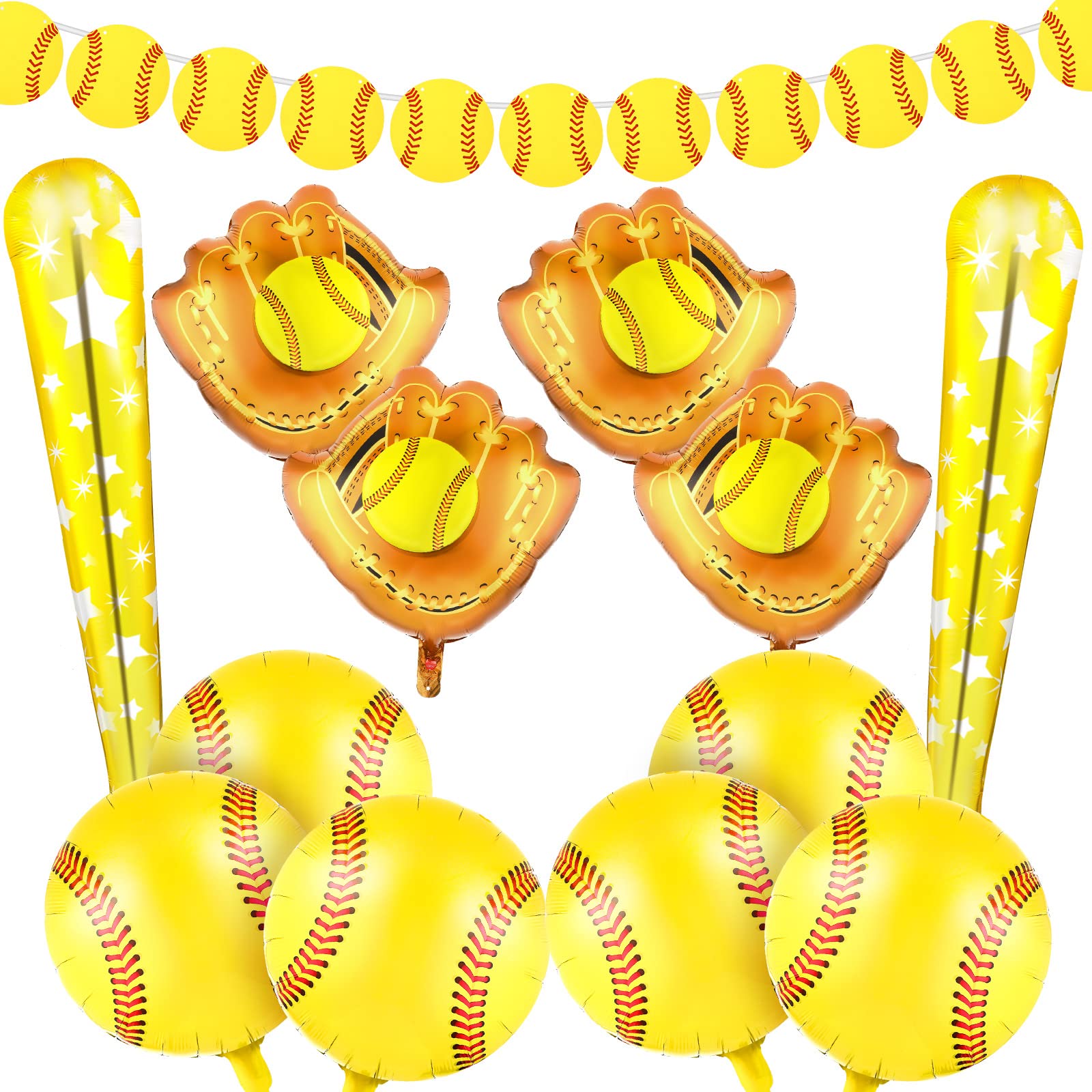 13 Pcs Softball Party Decorations, Softball Banner Paper Garland, Softball Balloons, Softball Glove Balloon, Softball Bat Balloons for Sports Theme Party Supplies Gender Reveal Baby Shower Decoration