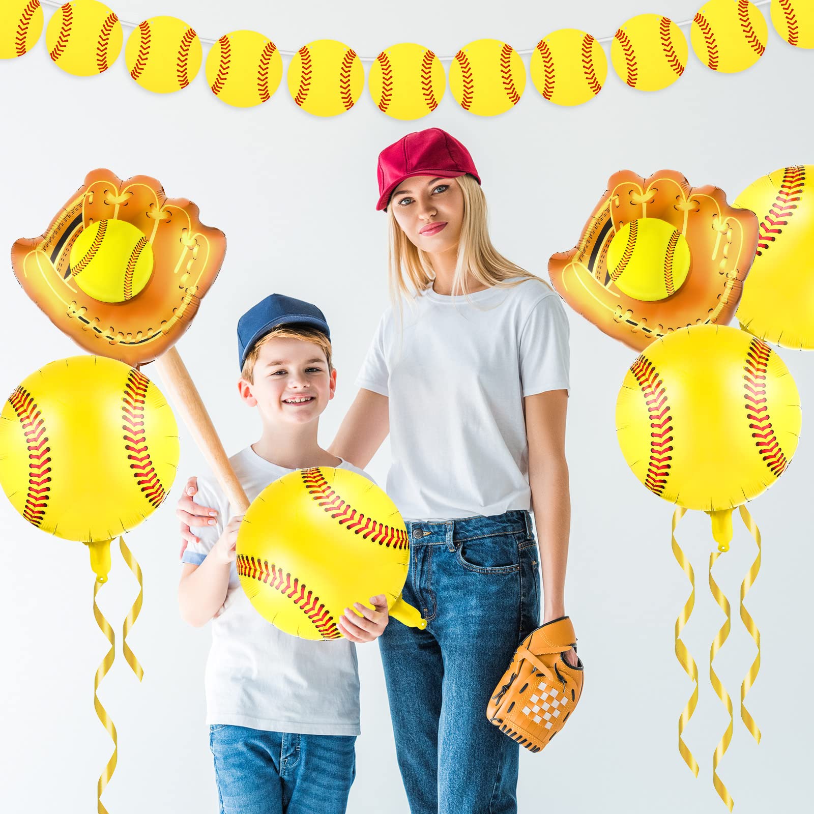 13 Pcs Softball Party Decorations, Softball Banner Paper Garland, Softball Balloons, Softball Glove Balloon, Softball Bat Balloons for Sports Theme Party Supplies Gender Reveal Baby Shower Decoration