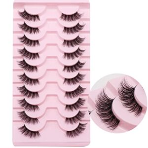 half lashes, lashes natural look 10 pairs volume cat eye lashes 10mm wispy lashes with clear band short false eyelashes tb02