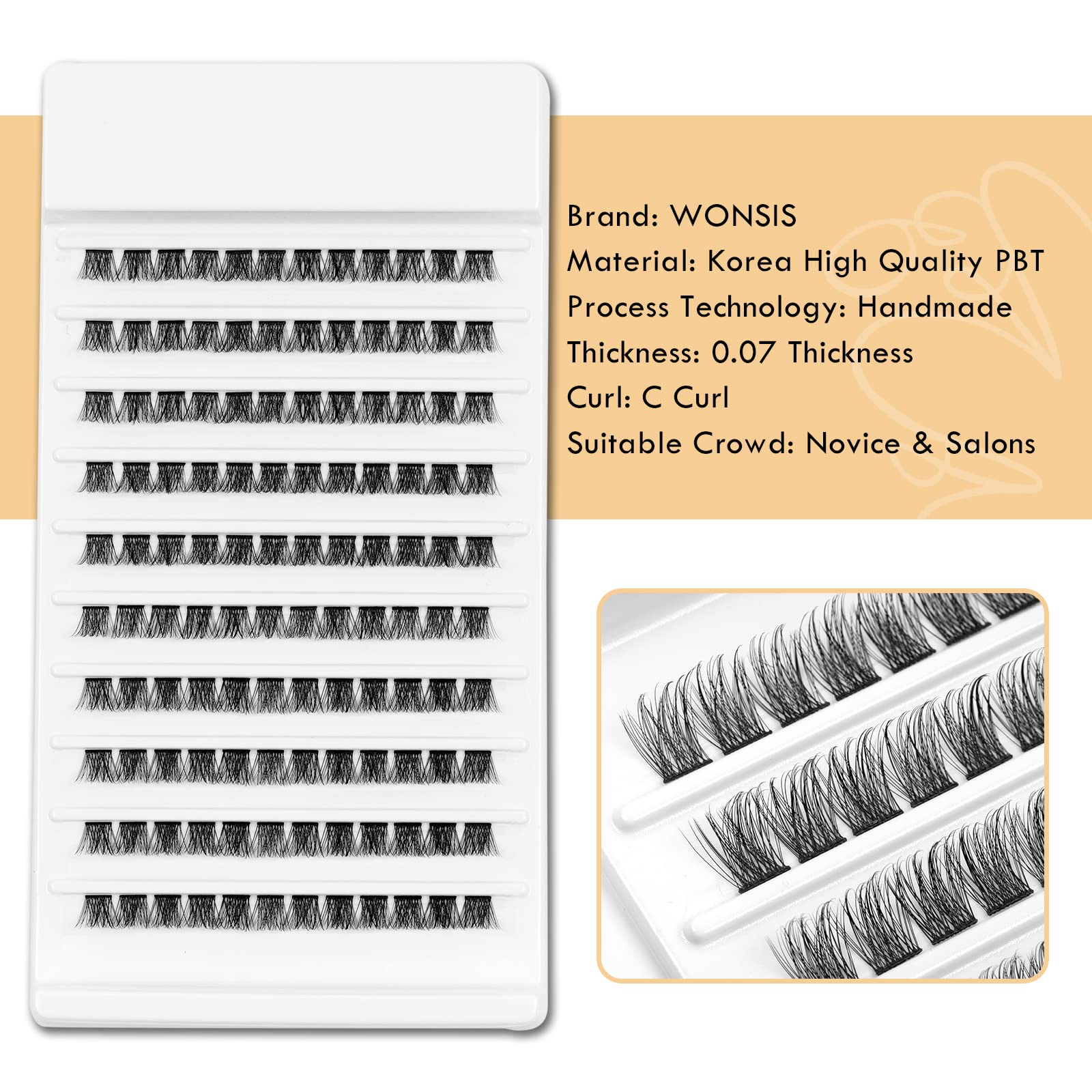 WONSIS Lash Clusters, 120 Pcs Individual Lashes Cluster, Soft and Lightweight Individual Lashes, 0.07 Thickness C Curl Synthetic Reusable Artificial DIY Lash Extension (Volume-Medium 12mm)