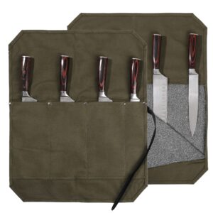 Chef's Knife Roll Bag, Durable 16oz Waxed Canvas Knife Case with 4 Slots Professional Chef's Knife Bag with Anti Cutting Fabric Inside