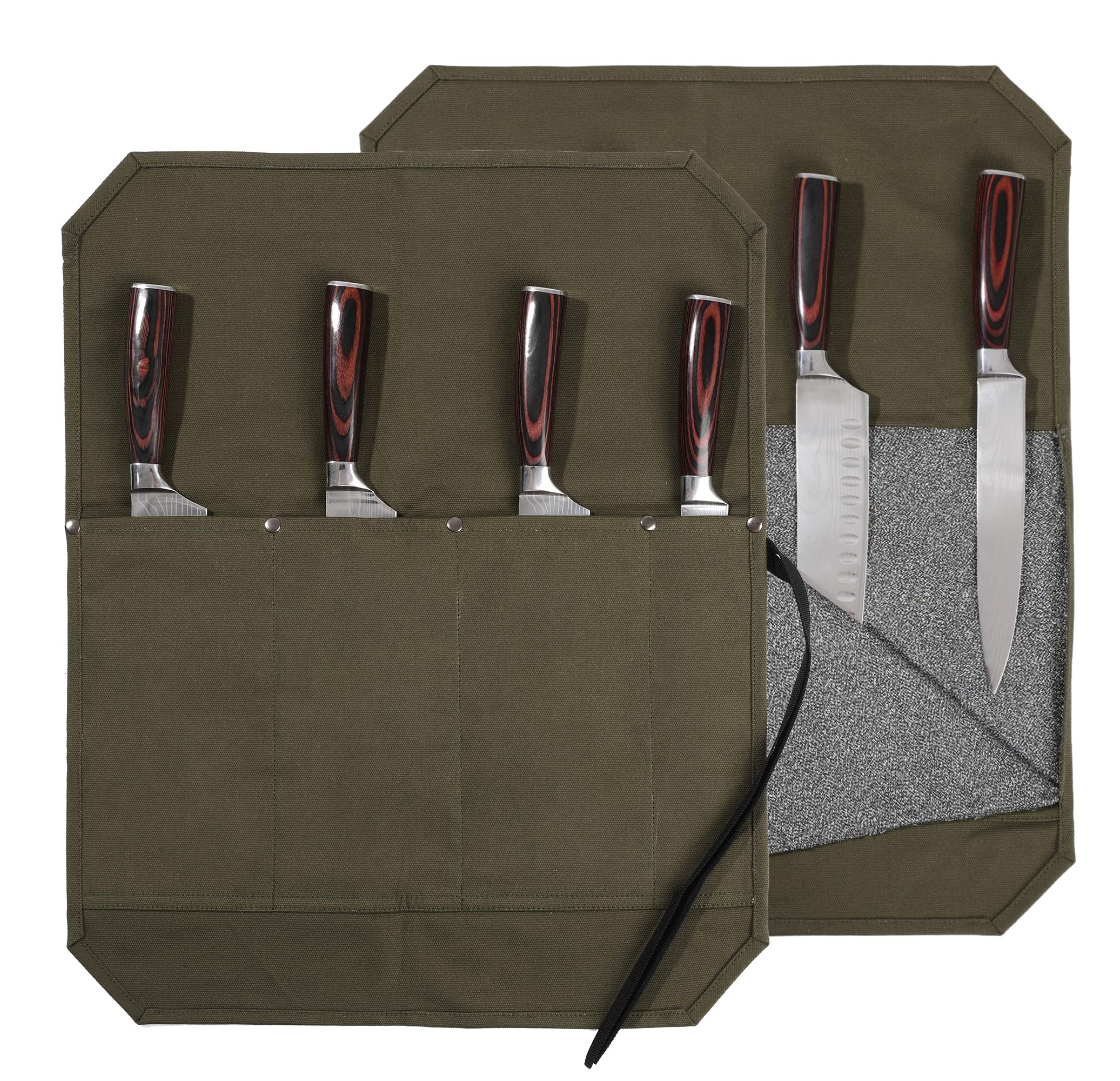 Chef's Knife Roll Bag, Durable 16oz Waxed Canvas Knife Case with 4 Slots Professional Chef's Knife Bag with Anti Cutting Fabric Inside