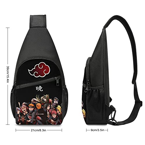 Small Sling Crossbody Bag Anime Printing Multifunction Chest Shoulder Bag Waterproof Hiking Travel Bag with Adjustable Strap for Women Men (Black)