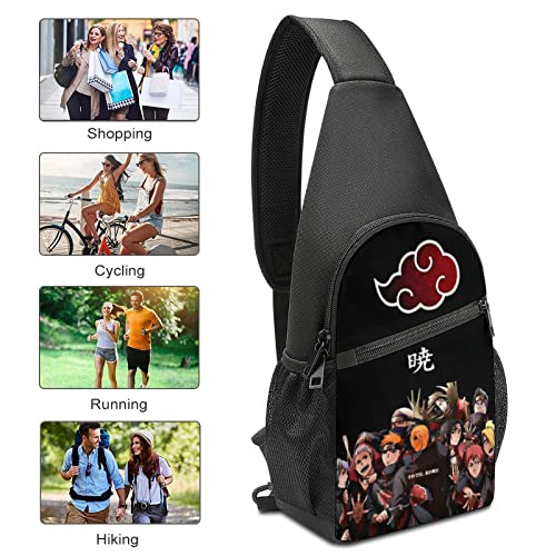 Small Sling Crossbody Bag Anime Printing Multifunction Chest Shoulder Bag Waterproof Hiking Travel Bag with Adjustable Strap for Women Men (Black)