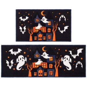 beyond your thoughts halloween kitchen rug mat set 2024 new non slip decorative spooky castle dark soft floor mat for kitchen bedroom indoor halloween home decor 2 pack - 28"x17" & 46”x17