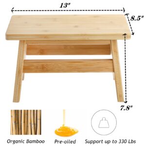 Lyellfe Bamboo Step Stool, Non-Slip One Step Stool, Potty Training Stool, Portable Sturdy Bedside Stool for High Beds, Kids Adults, Support up to 300lbs, Easy Assembly