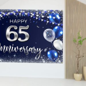 Happy 65th Anniversary Backdrop Banner Decor Navy Blue – Silver Glitter Happy 65 Years Wedding Anniversary Party Theme Decorations for Women Men Supplies