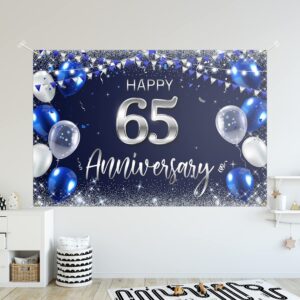 Happy 65th Anniversary Backdrop Banner Decor Navy Blue – Silver Glitter Happy 65 Years Wedding Anniversary Party Theme Decorations for Women Men Supplies