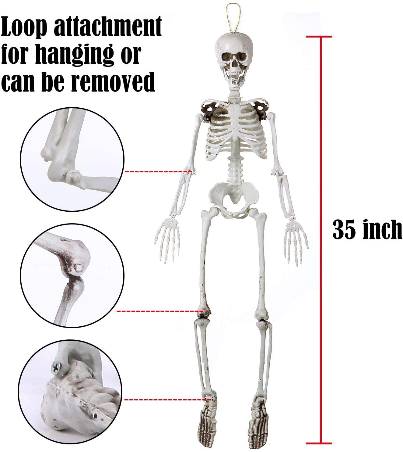 Sizonjoy 35" Posable Halloween Skeleton, Full Body Joints Plastic Skeleton with Movable/Posable Joints,Perfect for Halloween Haunted House Props Decorations Outdoor